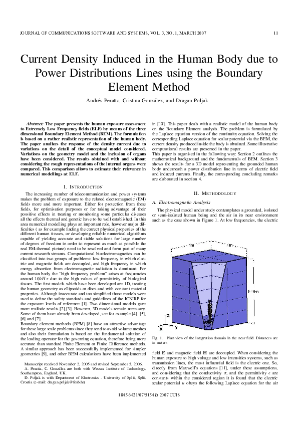 (PDF) Current Density Induced in the Human Body due to Power Distributions Lines using the ...