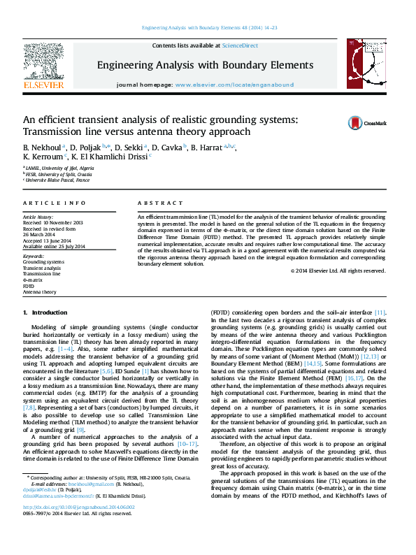 Pdf An Efficient Transient Analysis Of Realistic Grounding Systems Transmission Line Versus