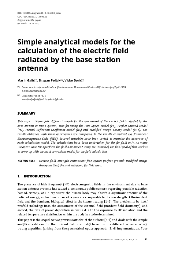(PDF) Analytical Models for Base Station Electric Fields