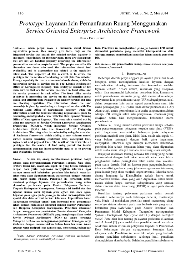 Pdf Prototype Layanan Izin Pemanfaatan Ruang Menggunakan Service Oriented Enterprise