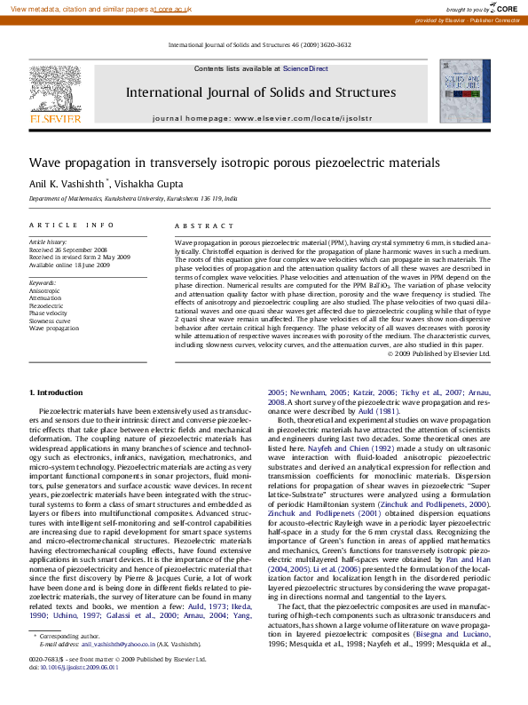 (PDF) Wave propagation in transversely isotropic porous piezoelectric ...