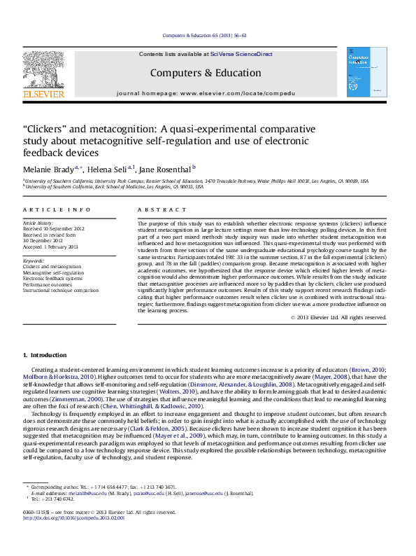 (PDF) “Clickers” and metacognition: A quasi-experimental comparative ...