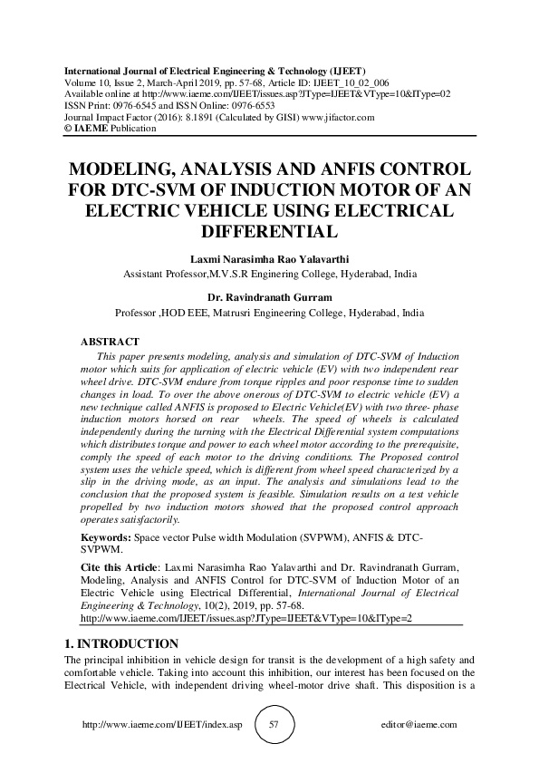 (PDF) Modeling, Analysis and Anfis Control for DTC-SVM of Induction Motor of an Electric Vehicle ...