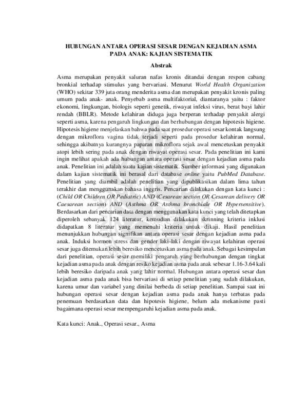 (PDF) Hubungan antara Operasi Sesar dengan Kejadian Asma pada Anak ...