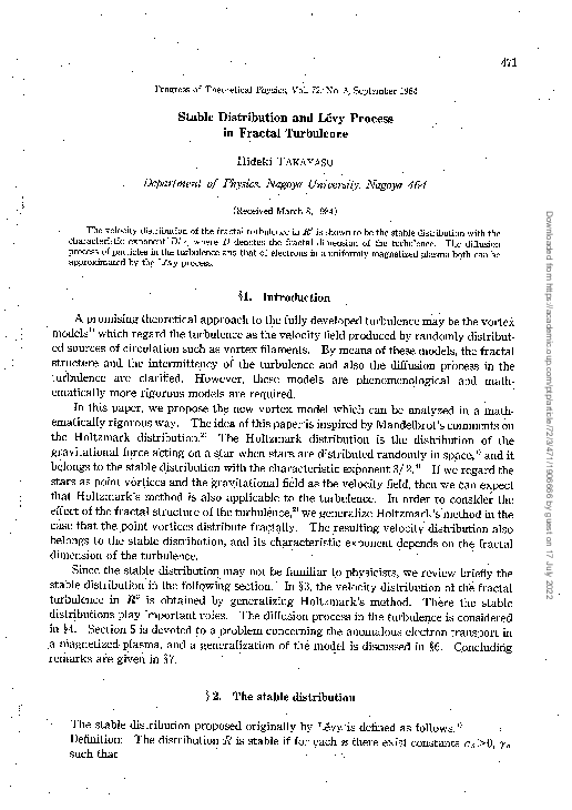 (PDF) Stable Distribution and Levy Process in Fractal Turbulence