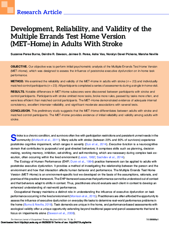 (PDF) Development, Reliability, and Validity of the Multiple Errands ...