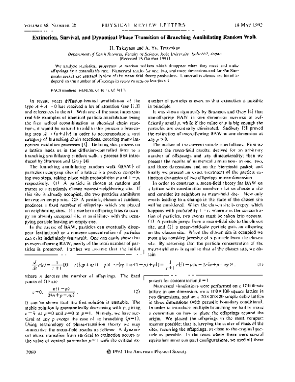 (PDF) Extinction, survival, and dynamical phase transition of branching annihilating random walk