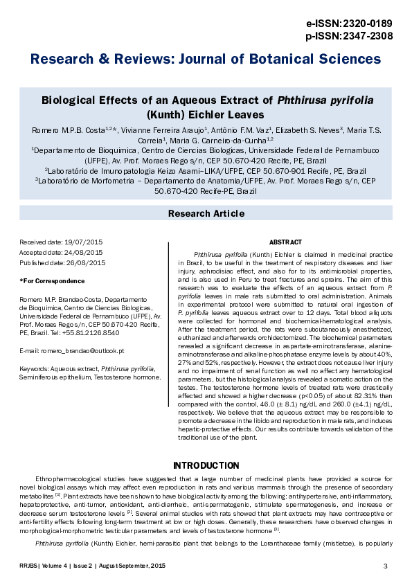 (PDF) Biological Effects of an Aqueous Extract of Phthirusa pyrifolia ...
