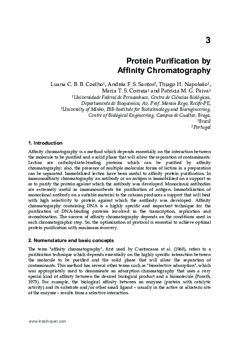 (PDF) Protein Purification by Affinity Chromatography