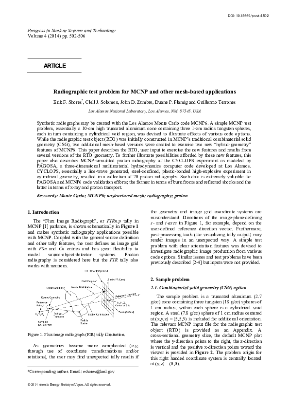 (PDF) Radiographic test problem for MCNP and other mesh-based applications