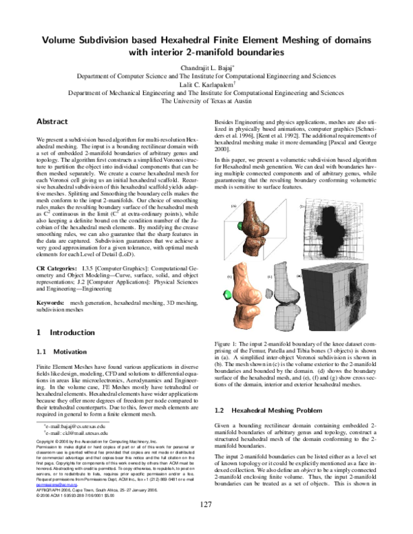 (PDF) Volume subdivision based hexahedral finite element meshing of ...