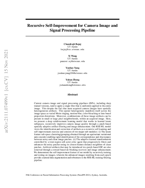 (PDF) Recursive Self-Improvement for Camera Image and Signal Processing Pipeline
