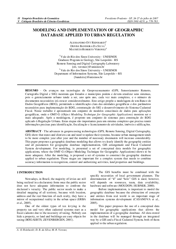 (PDF) Modeling and Implementation of Geographic Database Applied to ...
