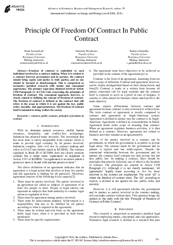 (PDF) Principle Of Freedom Of Contract In Public Contract