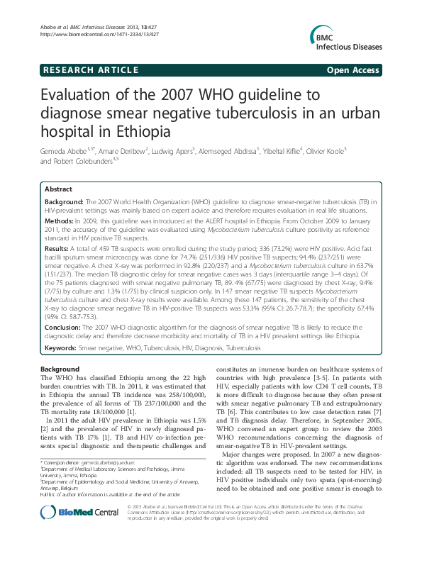 (PDF) Evaluation of the 2007 WHO guideline to diagnose smear negative ...