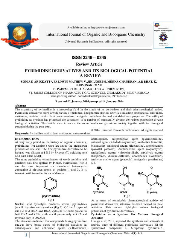 (PDF) Pyrimidine Derivatives and Its Biological Potential-A Review