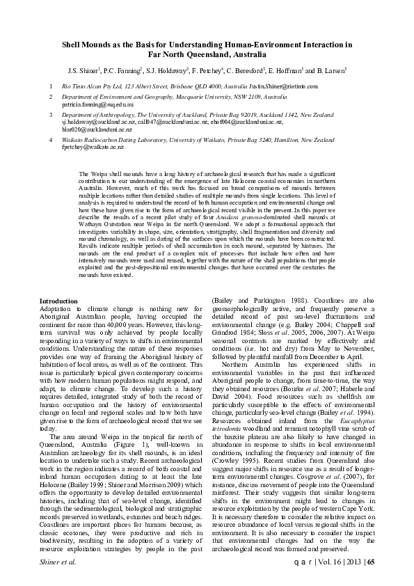 (PDF) Shell mounds as the basis for understanding human-environment ...