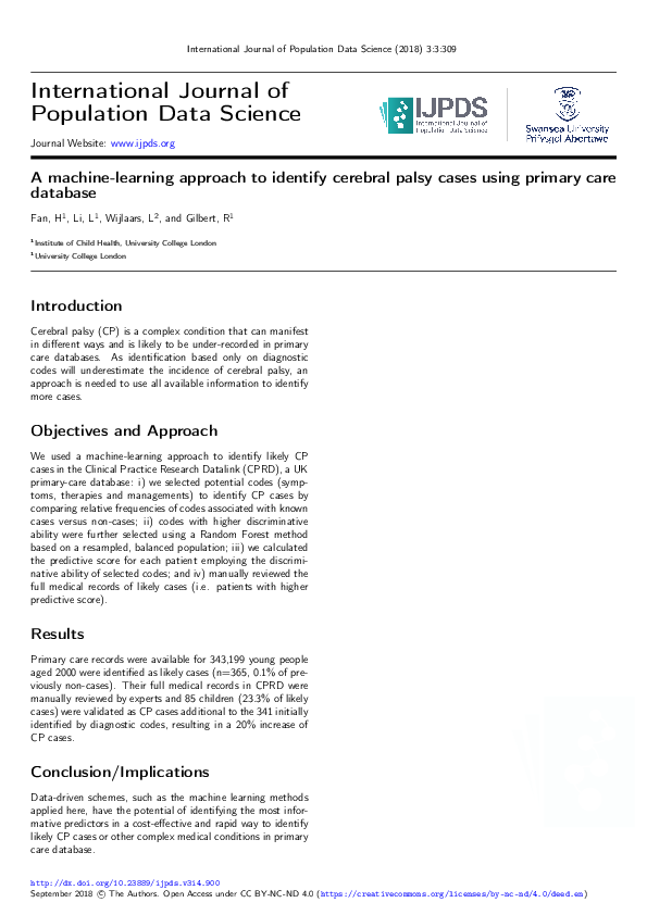 (PDF) A machine-learning approach to identify cerebral palsy cases ... (PDF) A machine-learning approach to identify cerebral palsy cases ...
