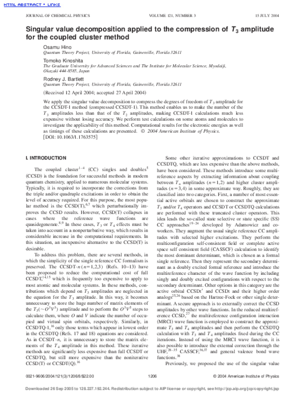 (PDF) Singular value decomposition applied to the compression of T3 amplitude for the coupled ...