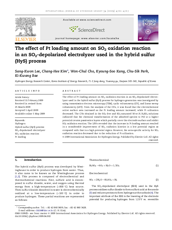 (PDF) The effect of Pt loading amount on SO2 oxidation reaction in an ...