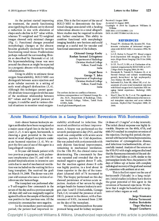(PDF) Acute Humoral Rejection in a Lung Recipient: Reversion With ...