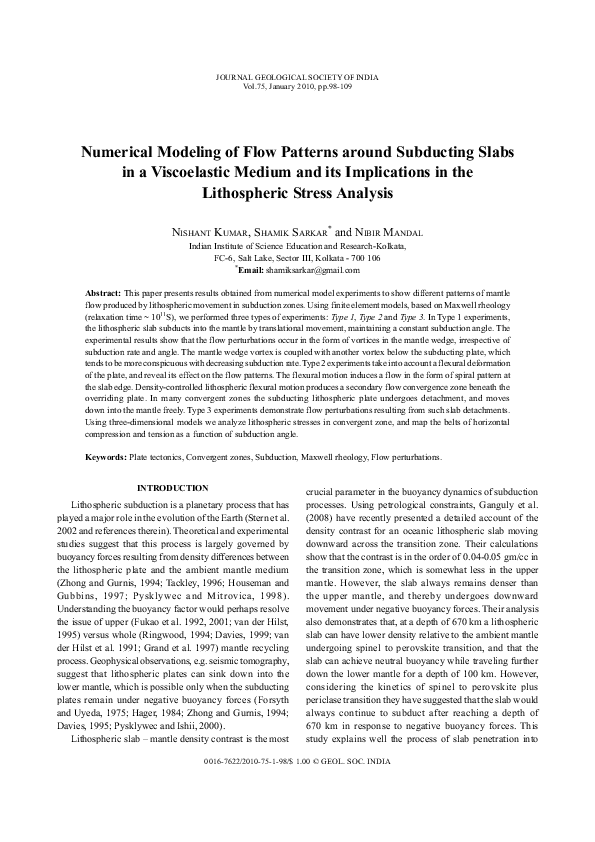 (PDF) Numerical modeling of flow patterns around subducting slabs in a viscoelastic medium and ...