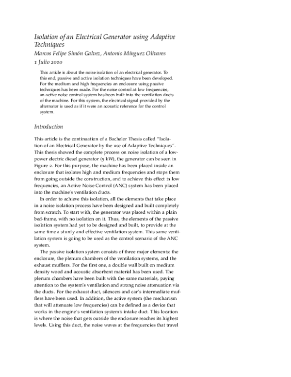 (PDF) Isolation of an Electrical Generator using Adaptive Techniques