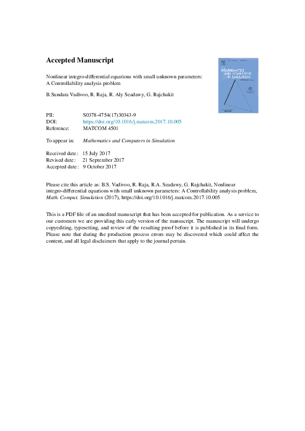Pdf Nonlinear Integro Differential Equations With Small Unknown 0397