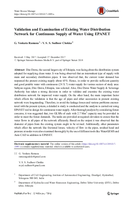 (PDF) Validation and Examination of Existing Water Distribution Network ...