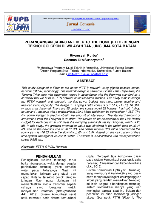 (PDF) Perancangan Jaringan Fiber to the Home (FTTH) Dengan Teknologi ...