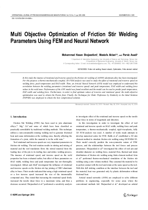 (PDF) Multiobjective Optimization of Friction Stir Welding Process Parameters on Aluminum Alloy ...