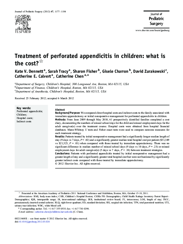 (PDF) Treatment of perforated appendicitis in children: what is the cost?