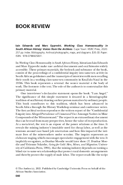 (PDF) Iain Edwards and Marc Epprecht. Working Class Homosexuality in ...