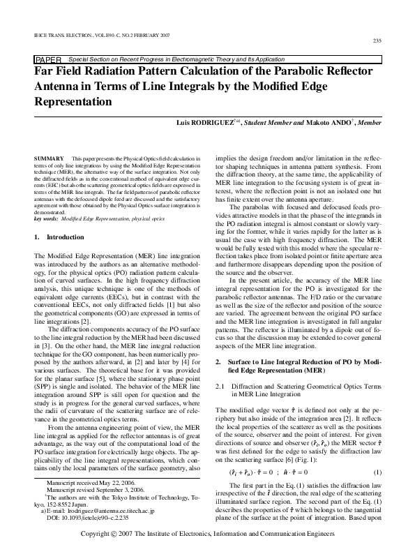 (PDF) Far Field Radiation Pattern Calculation of the Parabolic Reflector Antenna in Terms of ...