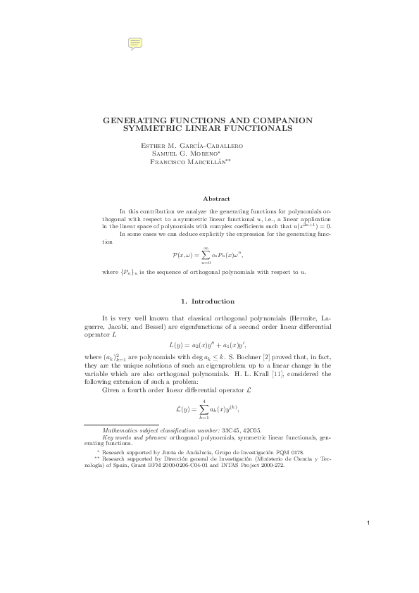 Pdf Generating Functions And Companion Symmetric Linear Functionals