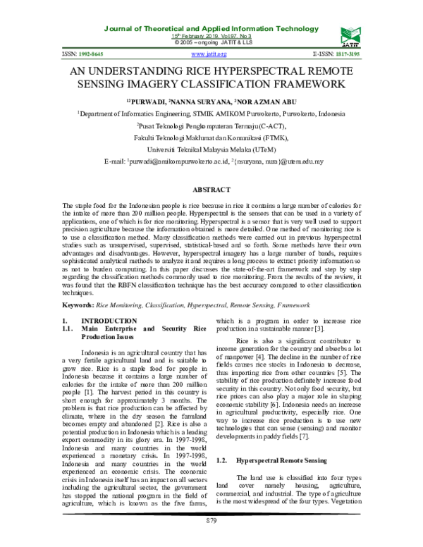 (PDF) An Understanding Rice Hyperspectral Remote Sensing Imagery Classification Framework