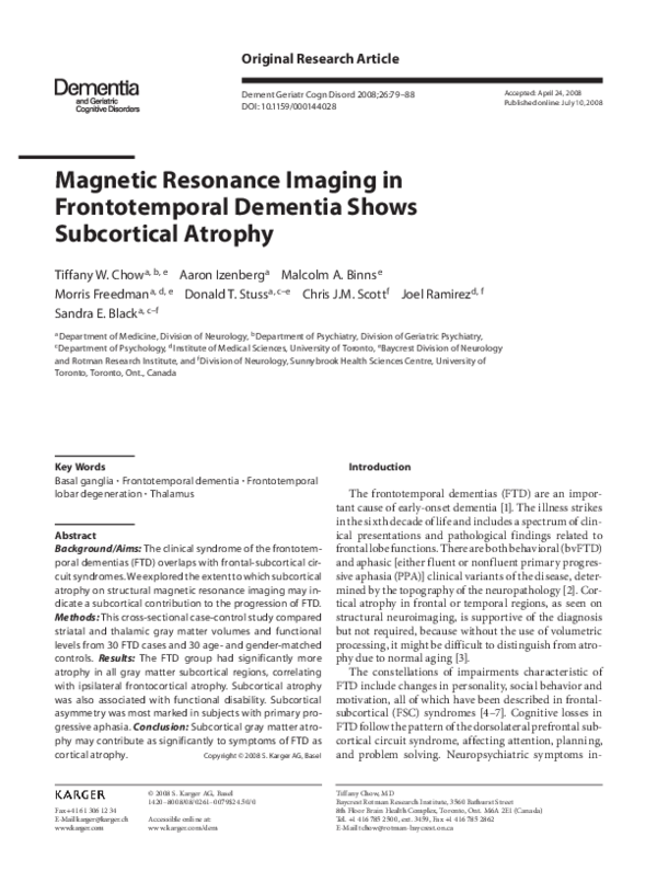 (PDF) Magnetic Resonance Imaging in Frontotemporal Dementia Shows ...