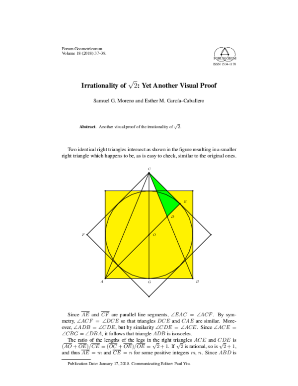 (PDF) Irrationality of √ 2: Yet Another Visual Proof