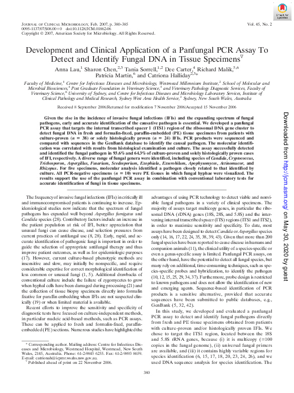 (PDF) Development and Clinical Application of a Panfungal PCR Assay To ...