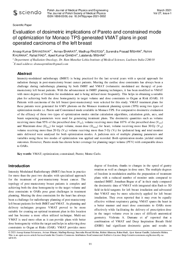 (PDF) Evaluation of dosimetric implications of Pareto and constrained ...