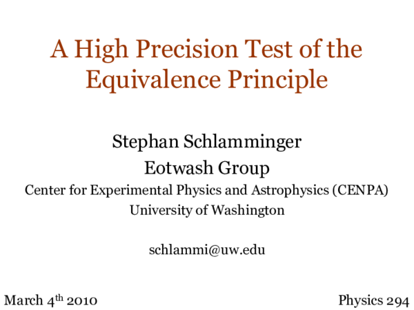 (PDF) High precision test of the equivalence principle