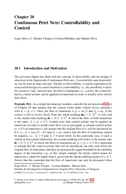 (PDF) Continuous Petri Nets: Controllability and Control | Renato Vazquez - Academia.edu