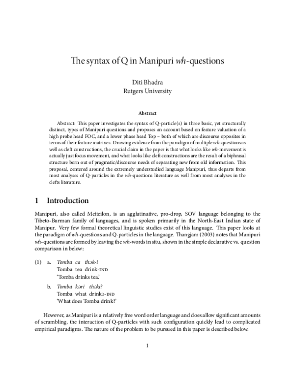 (PDF) The syntax of Q inManipuriwh-questions