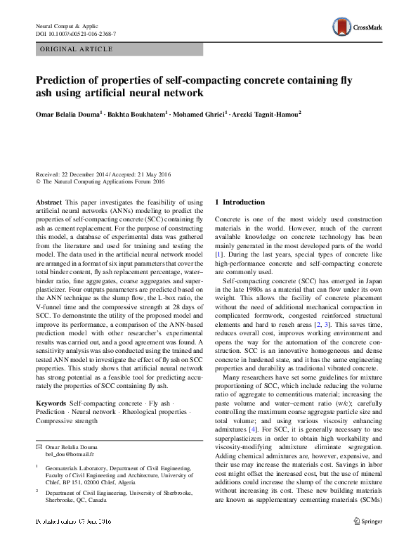 (PDF) Prediction of properties of self-compacting concrete containing fly ash using artificial ...