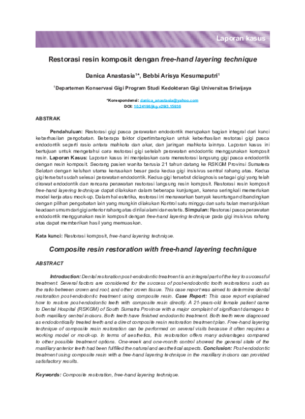 Pdf Restorasi Resin Komposit Dengan Free Hand Layering Technique