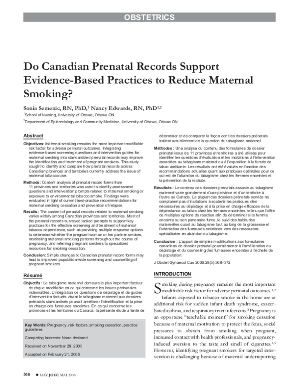 (PDF) Do Canadian Prenatal Records Support Evidence-Based Practices to ...