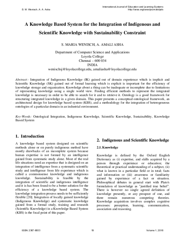 (PDF) A Knowledge Based System for the Integration of Indigenous and Scientific Knowledge with ...