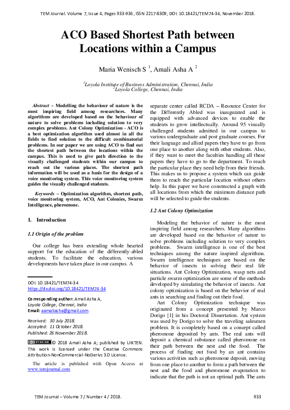 (PDF) ACO Based Shortest Path between Locations within a Campus (PDF) ACO Based Shortest Path between Locations within a Campus
