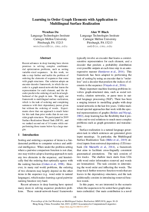 (PDF) Learning to Order Graph Elements with Application to Multilingual Surface Realization