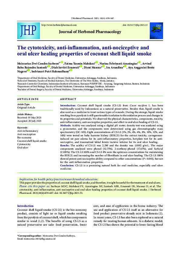 (PDF) The cytotoxicity, anti-inflammation, anti-nociceptive and oral ...